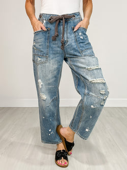Washed Drawstring Waist Distressed Denim Jeans – Emma Lou's Boutique