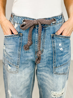 Washed Drawstring Waist Distressed Denim Jeans – Emma Lou's Boutique